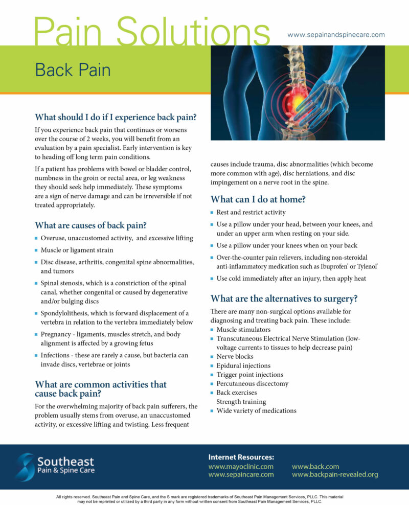Patients - Southeast Pain & Spine Care - Pain Management