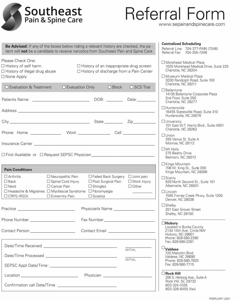 Referring Physician Information - Southeast Pain & Spine Care